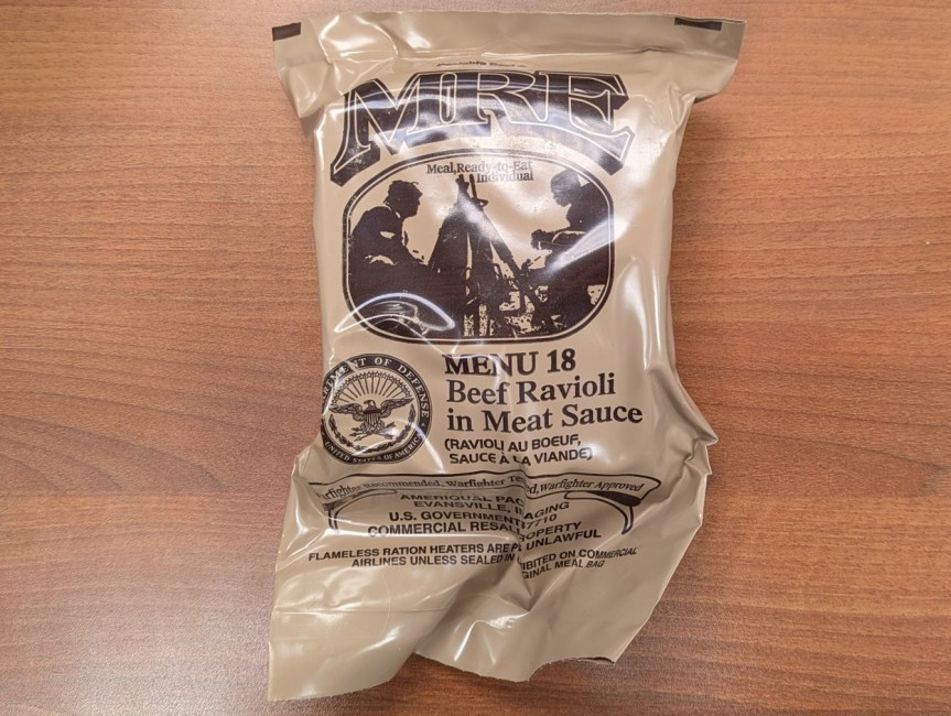 Canned-Style Comfort Food in MRE Menu 18: Beef Ravioli in Meat Sauce ...